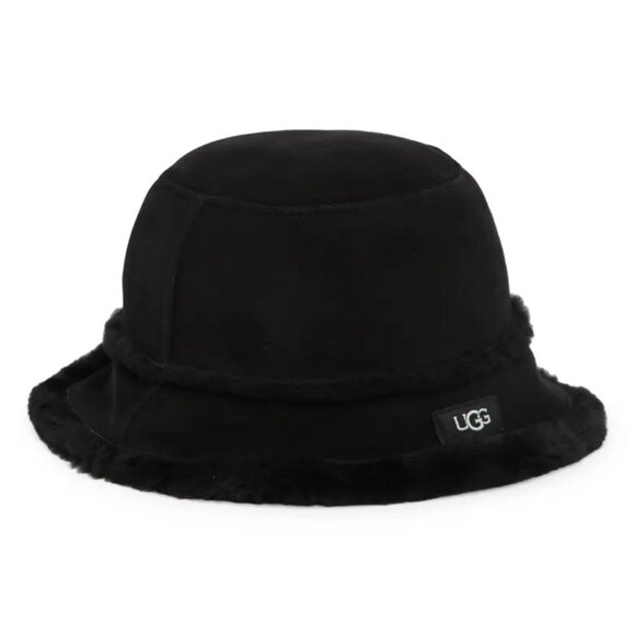 UGG | Accessories | Ugg Real Fur Over Sheepskin Black Genuine Shearling Sheepskin Bucket Hat Sm ...